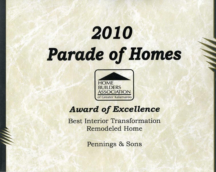Parade Of Homes Award - Pennings & Sons